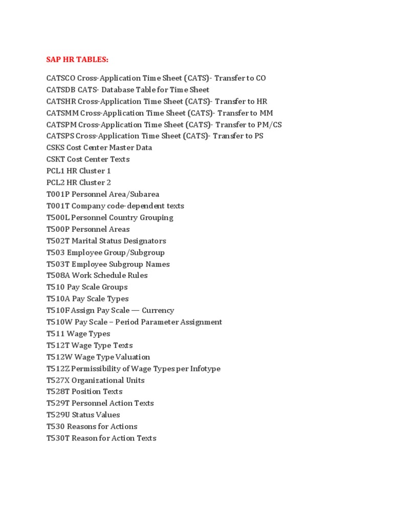 Sap HR Tables | PDF | Pension | Payroll
