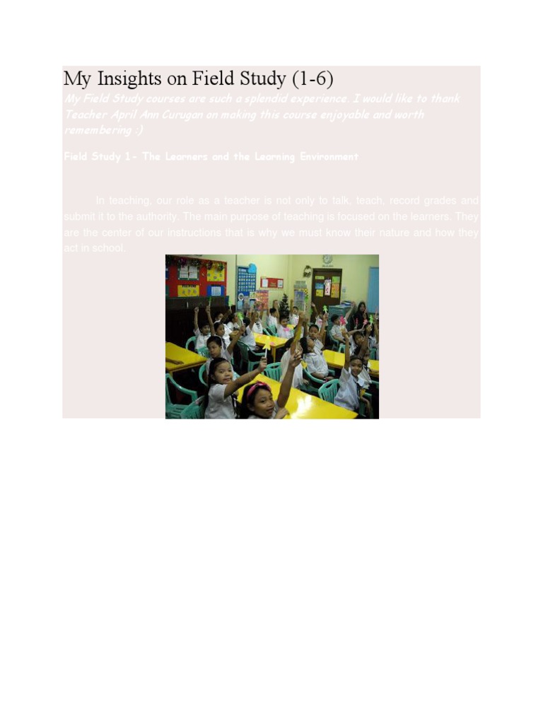 Insights from Field Study Experience | PDF | Lesson Plan | Learning ...