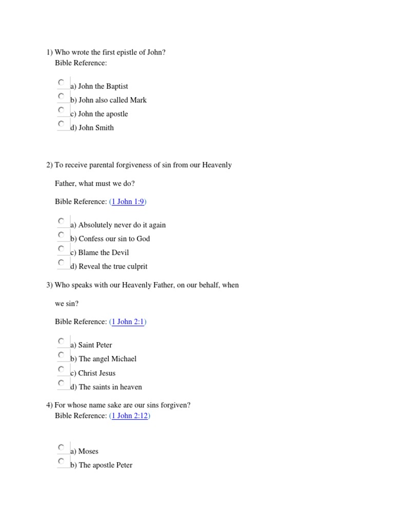 1 John Quiz | PDF