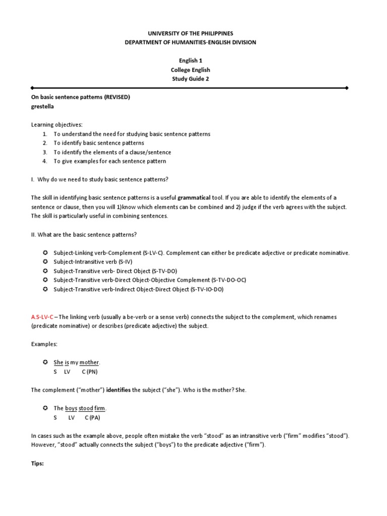 Clause Patterns | Download Free PDF | Verb | Subject (Grammar)