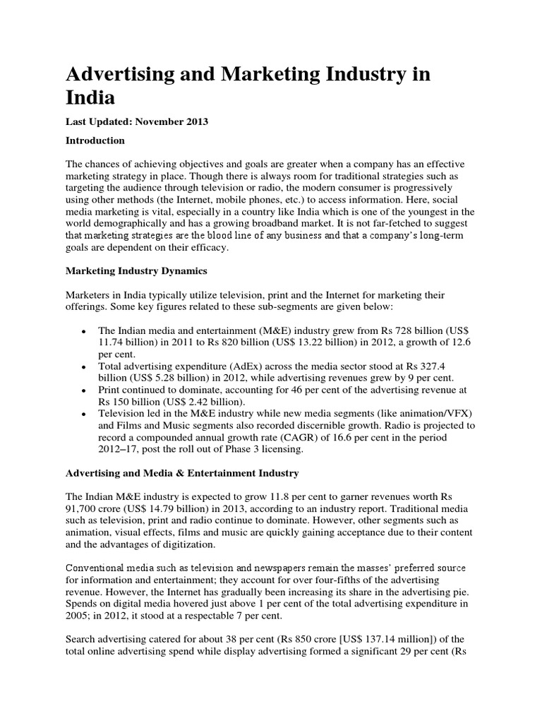 Advertising and Marketing Industry in India | PDF | Advertising | Mass ...