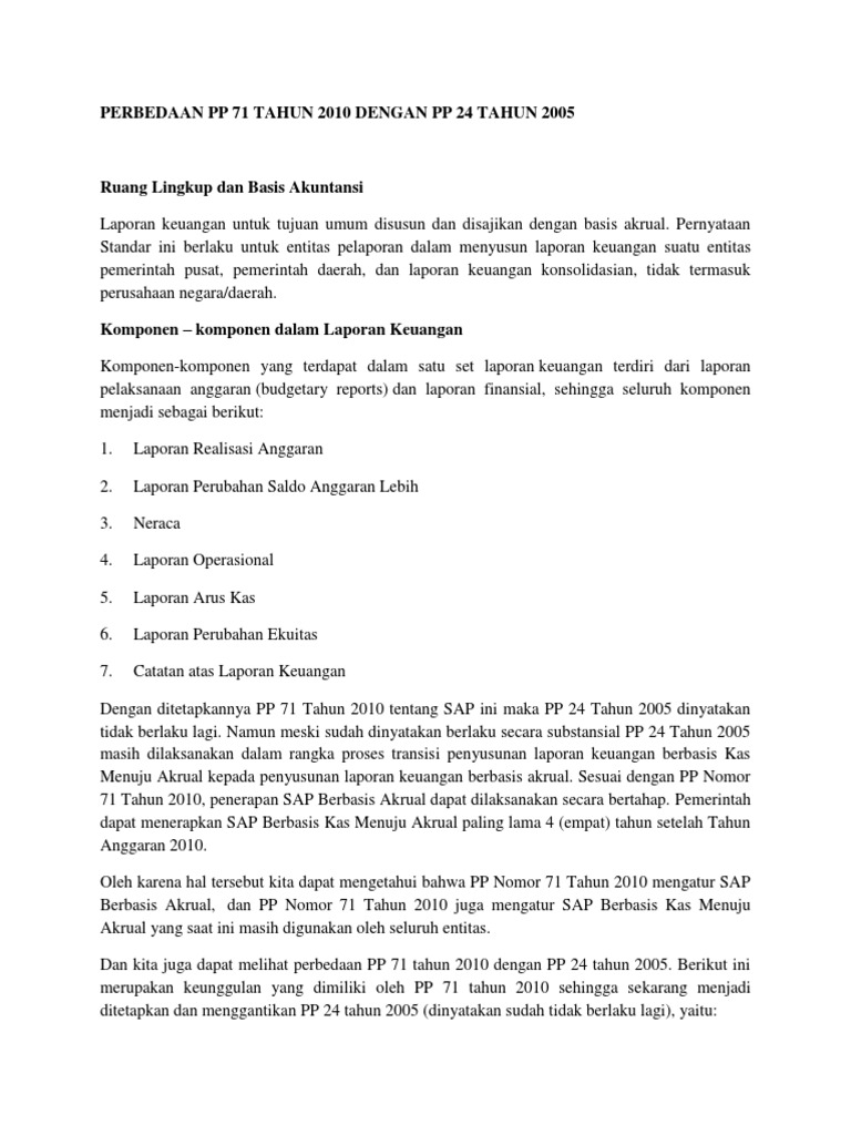 Perbedaan PP 71 Tahun 2010 Dengan PP 24 Tahun 2005 | PDF