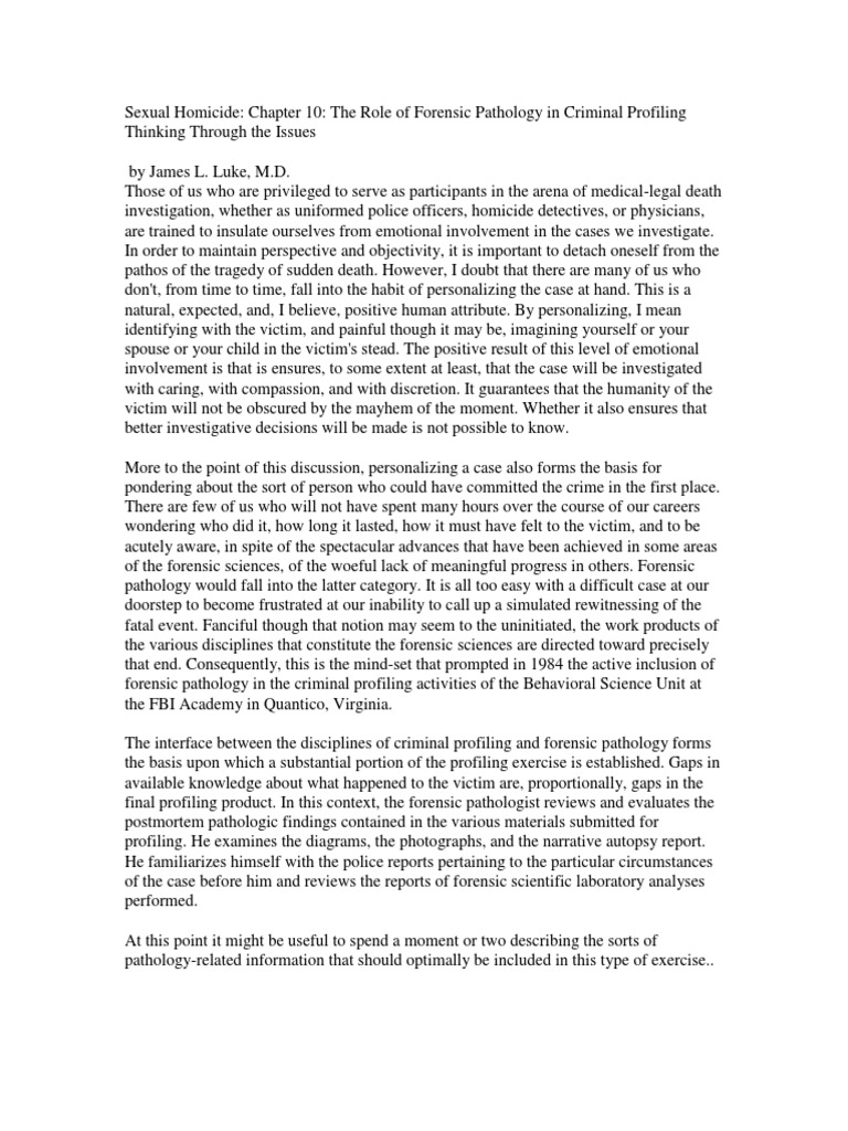 The Role of Forensic Pathology in Criminal Profiling | PDF | Autopsy ...