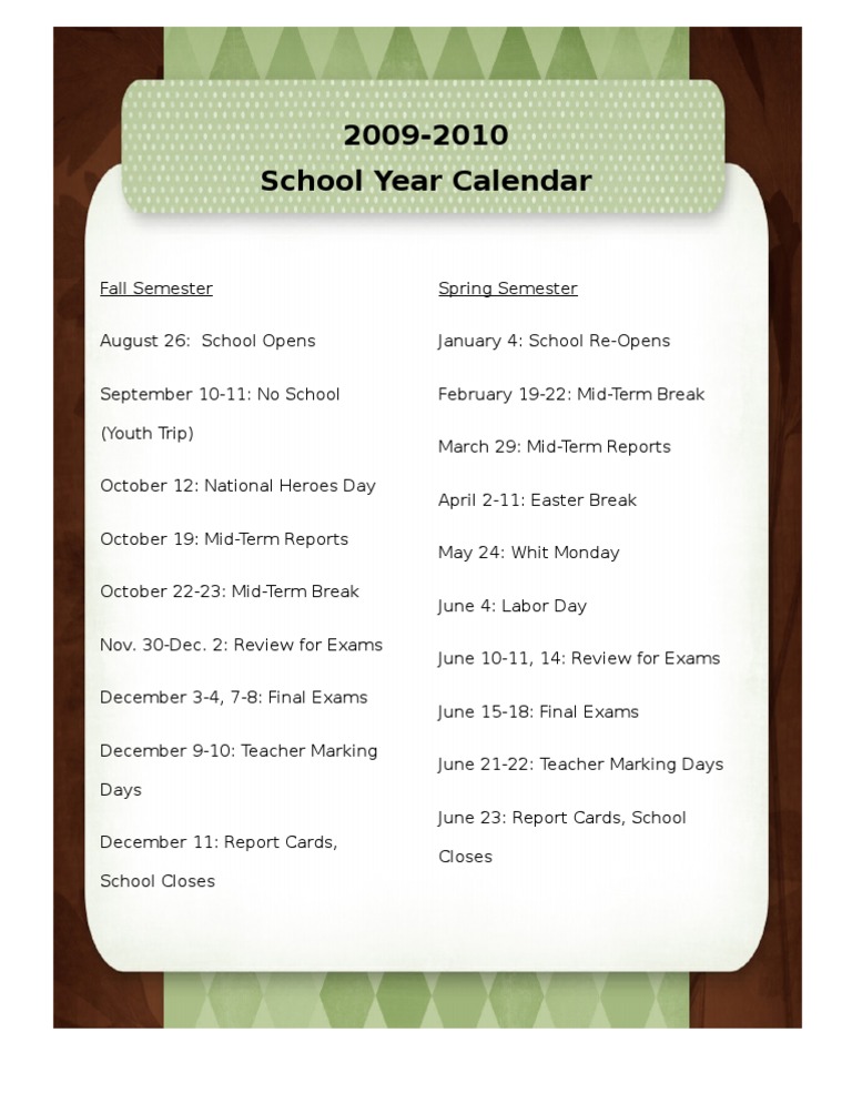 2009-2010 School Year Calendar | PDF
