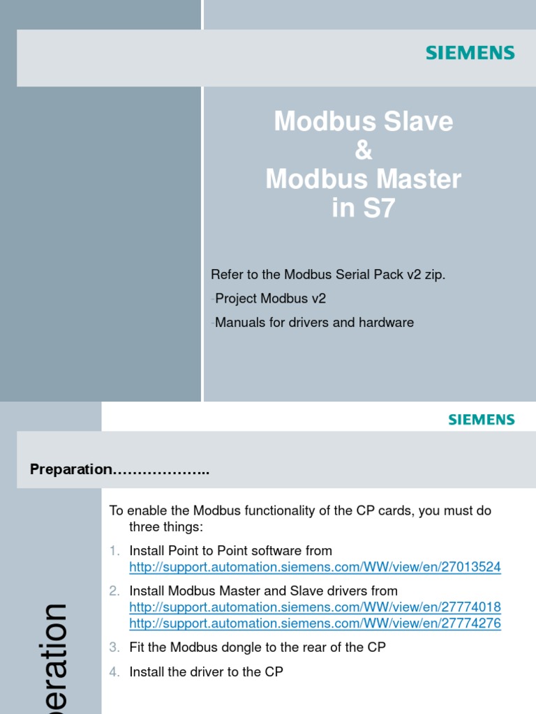 Simatic Modbus Training v2 | PDF | Telecommunications | Data Transmission