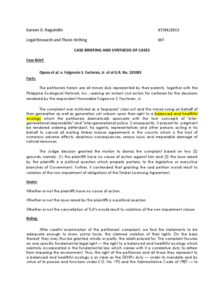 Case Briefing and Case Synthesis | PDF | Lawsuit | Complaint