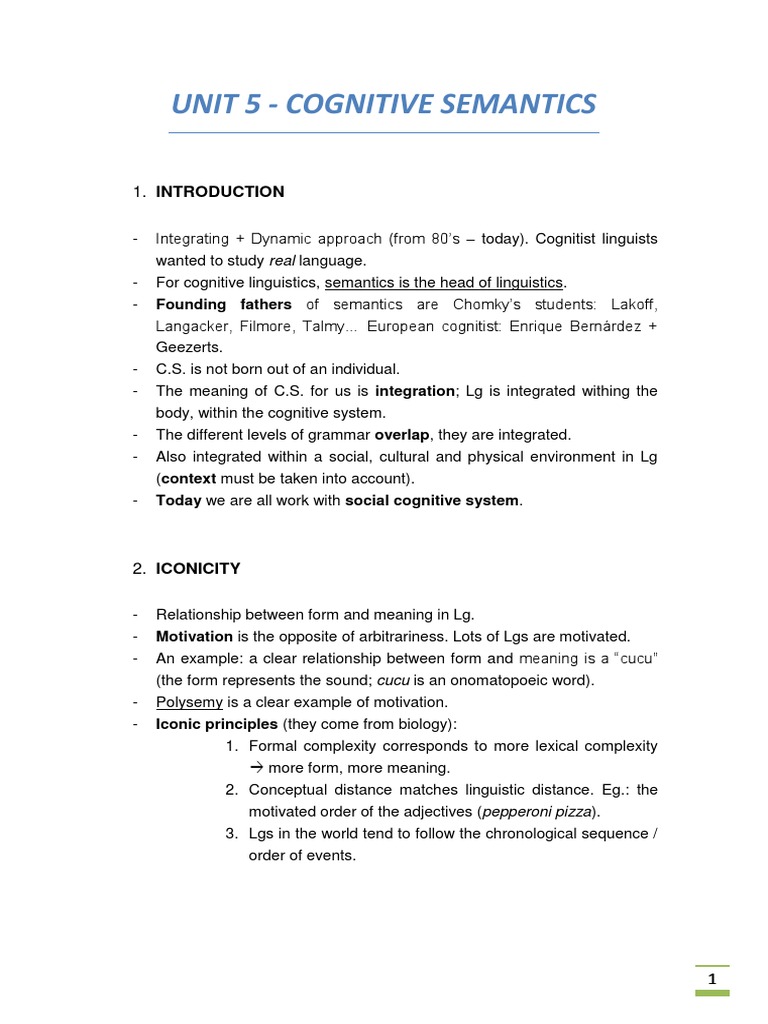 Cognitive Semantics | PDF | Semantics | Cognition