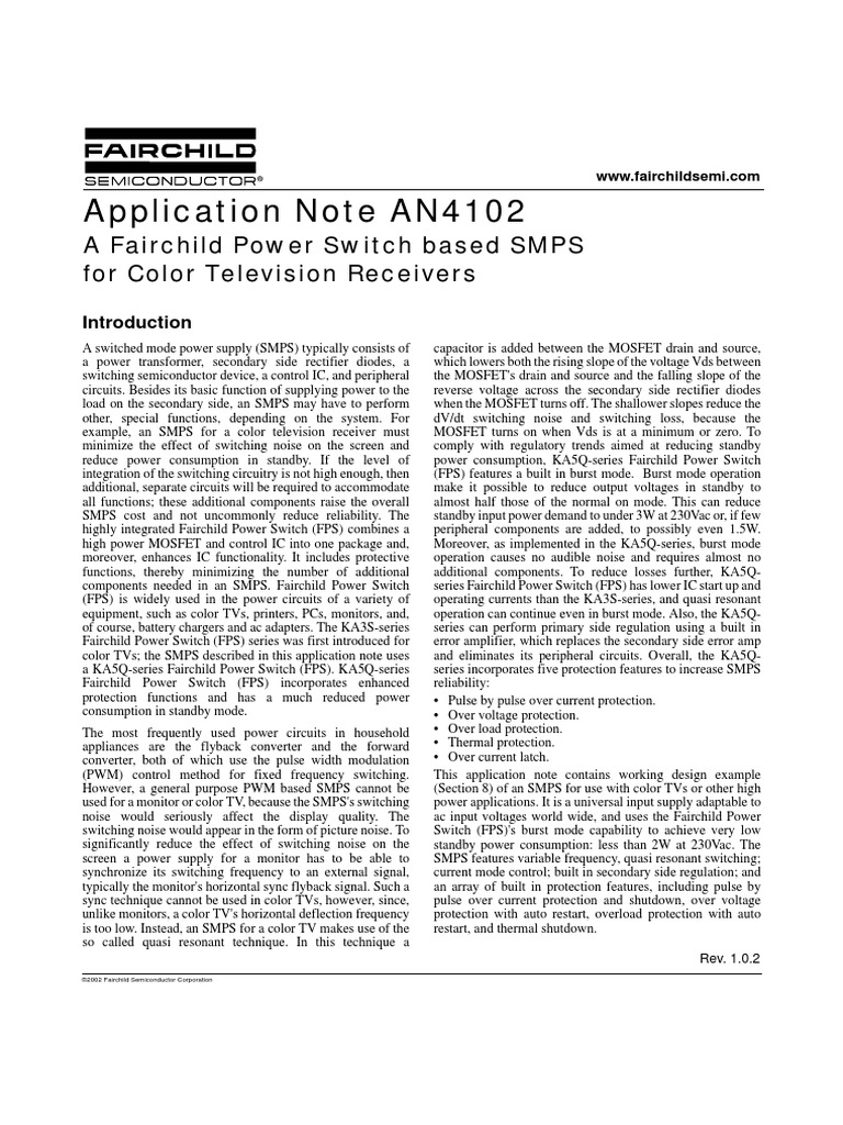 AN-4102: Colour TV Receiver SMPS | PDF | Mosfet | Amplifier