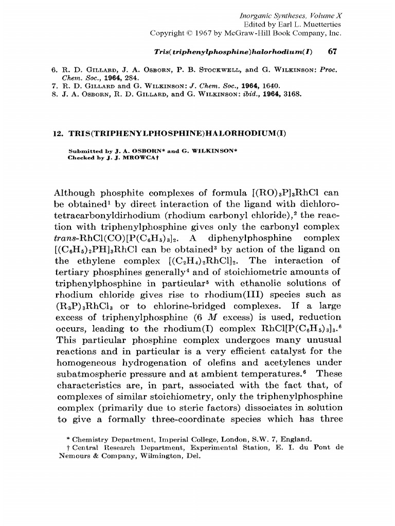 Wilkinson's Catalyst | PDF | Solvent | Solubility