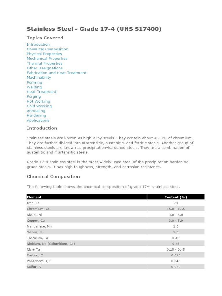 17-4 Stainless Steel Composition Guide | PDF | Heat Treating | Steel