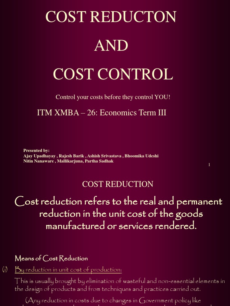 Cost Reduction and Control Strategies | PDF | Supply Chain | Supply ...