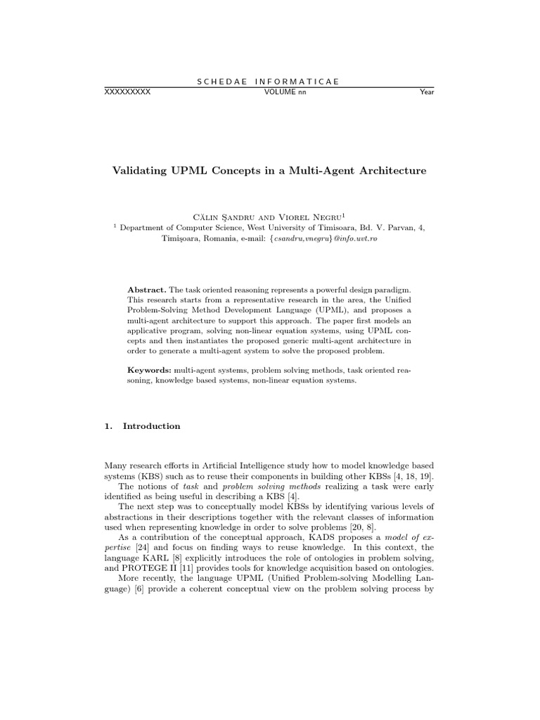 Validating UPML Concepts in A Multi-Agent Architecture: XXXXXXXXX ...