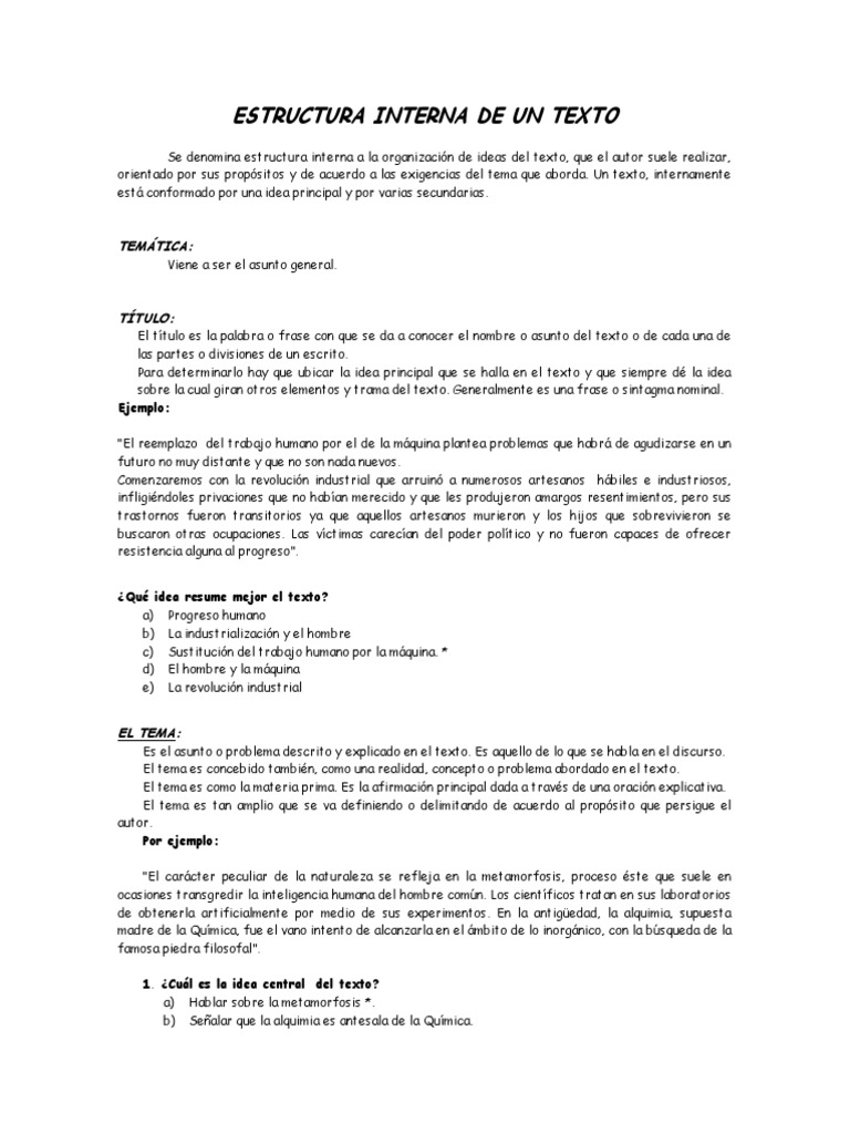 La estructura interna de un texto: ideas principales y secundarias ...
