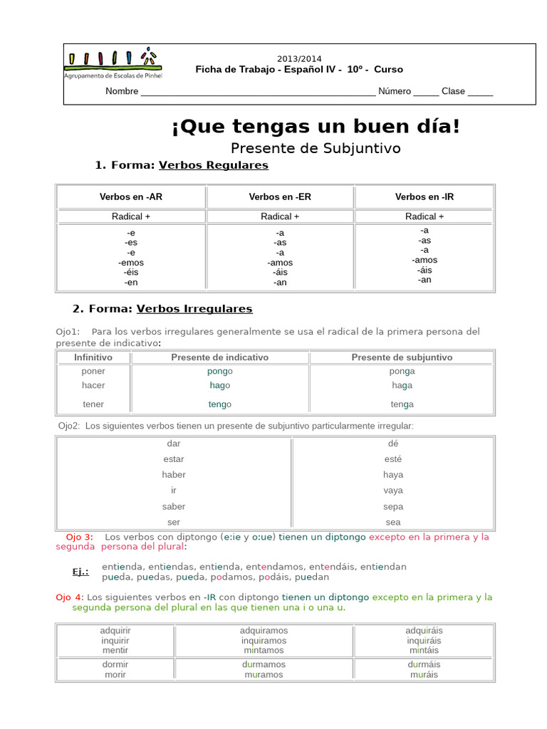 Ficha de Repaso Subjuntivo | PDF | Lingüística | Verbo