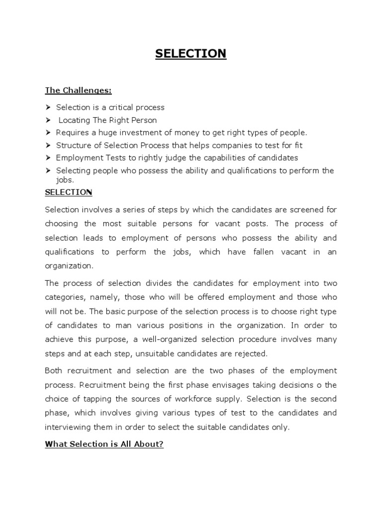 Selection Process | PDF | Test (Assessment) | Recruitment