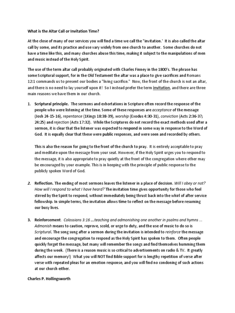 What is the Altar Call or Invitation Time | Altar | Confession (Religion)