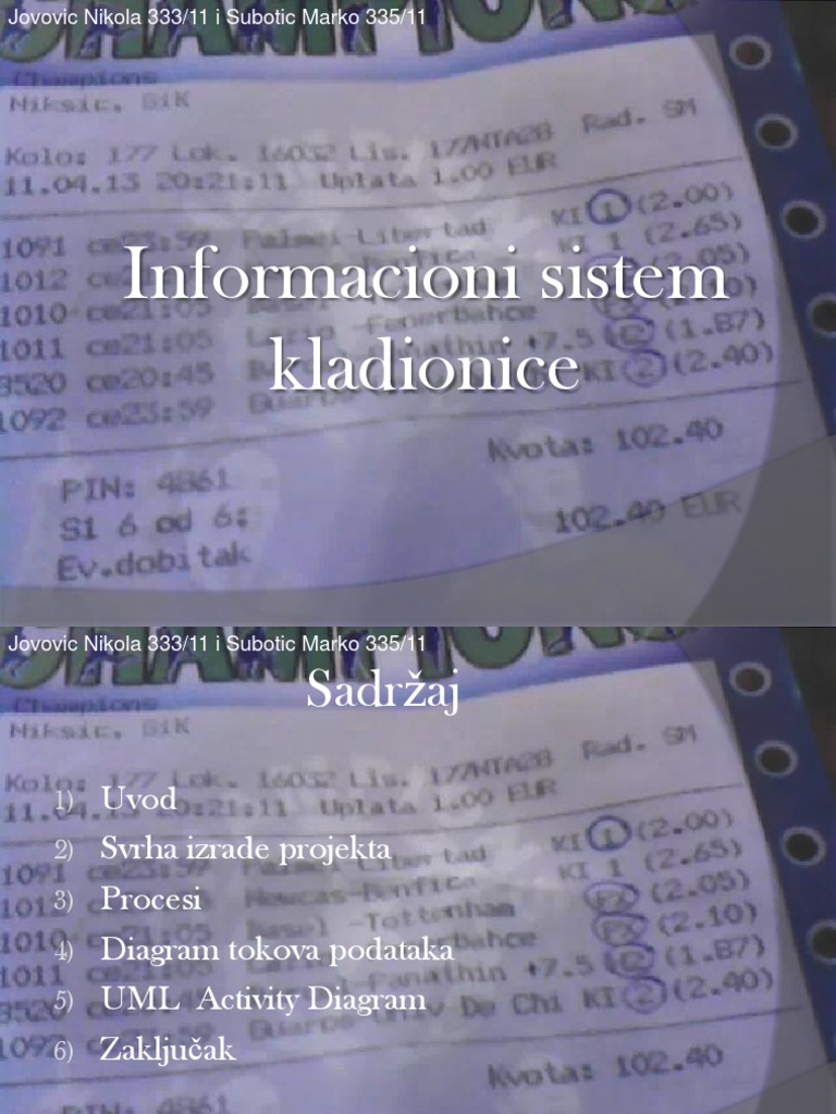 Informacioni Sistem Kladionice Prezentacija | PDF
