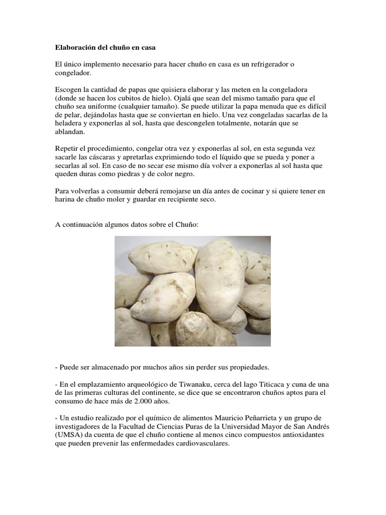 Elaboración del chuño en casa