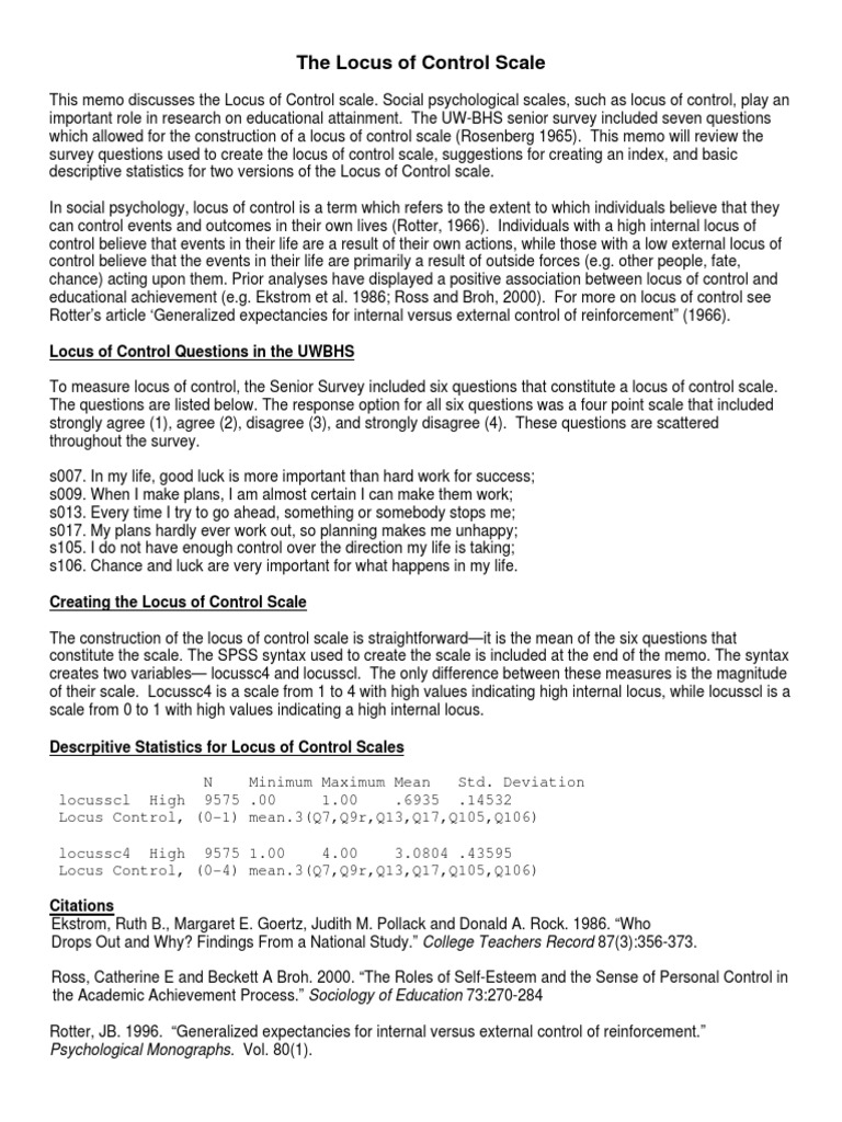 Locus of Control | PDF | Social Psychology | Cognitive Science
