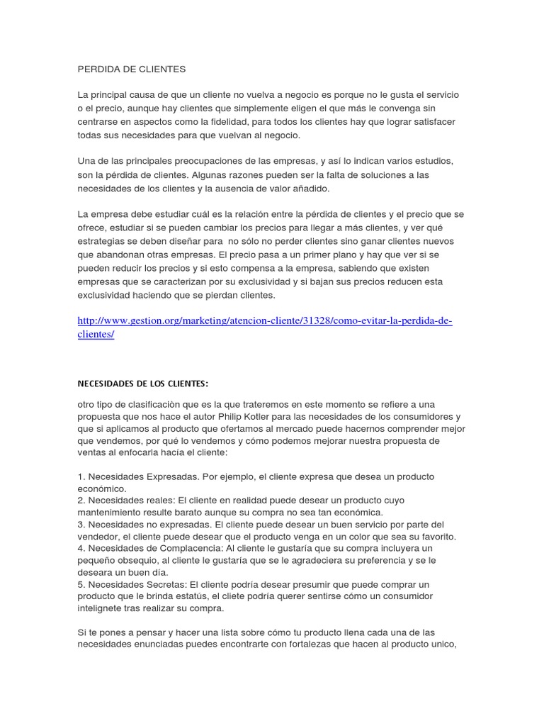 Perdida de Clientes | PDF | Cliente | Producto (Negocio)