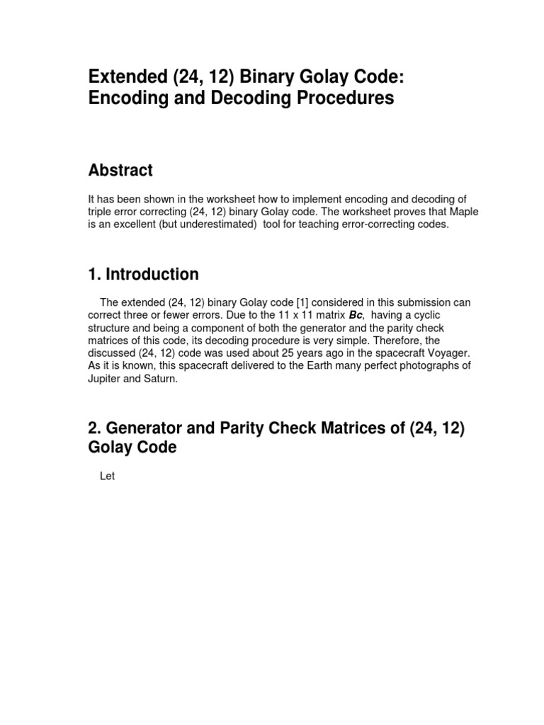 Golay Code | Code | Matrix (Mathematics)