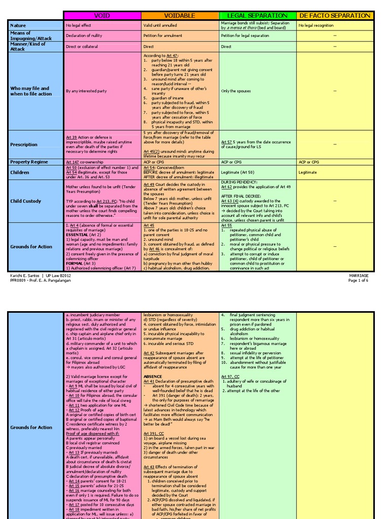 PERSONS Marriage Matrix | PDF | Annulment | Child Custody