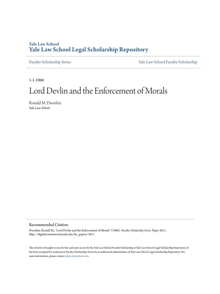 Lord Devlin and The Enforcement of Morals | PDF | Jurisprudence | Morality