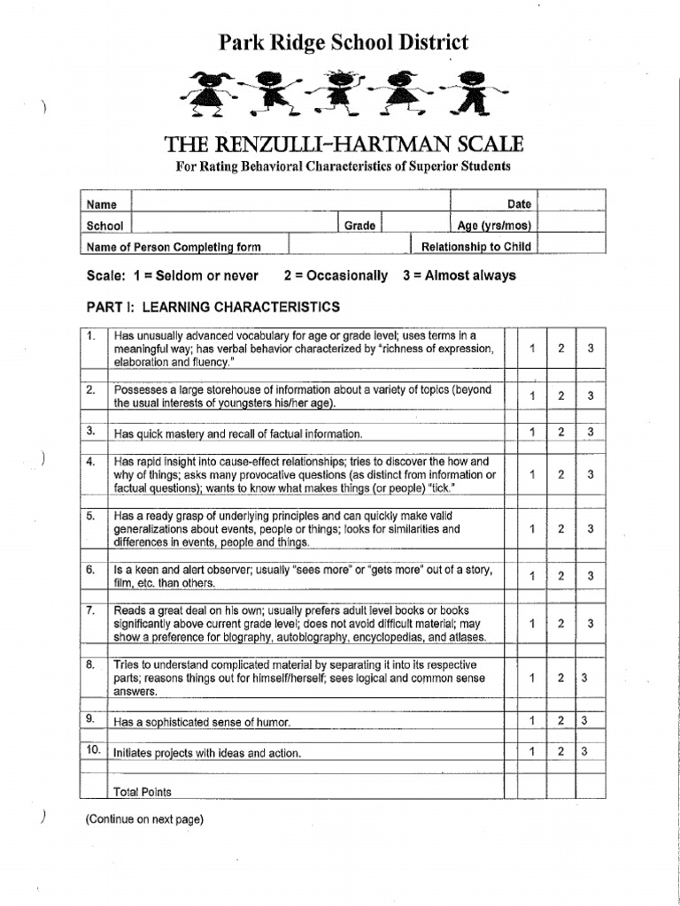 Renzulli Hartman Parent Rating Scale | PDF | Foreign Language Studies