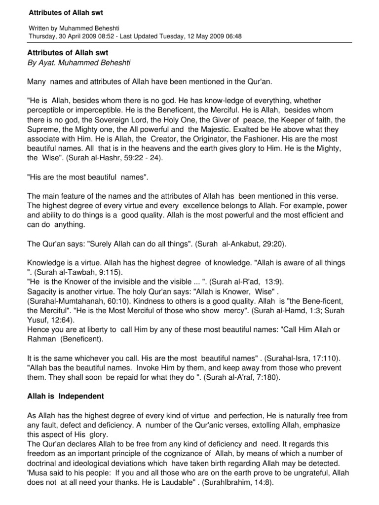 Attributes of Allah (SWT) | Download Free PDF | God In Islam ...