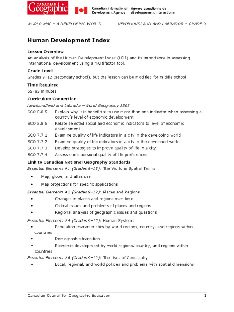 Human Development Lesson Plan | PDF | Geography | Human Development Index