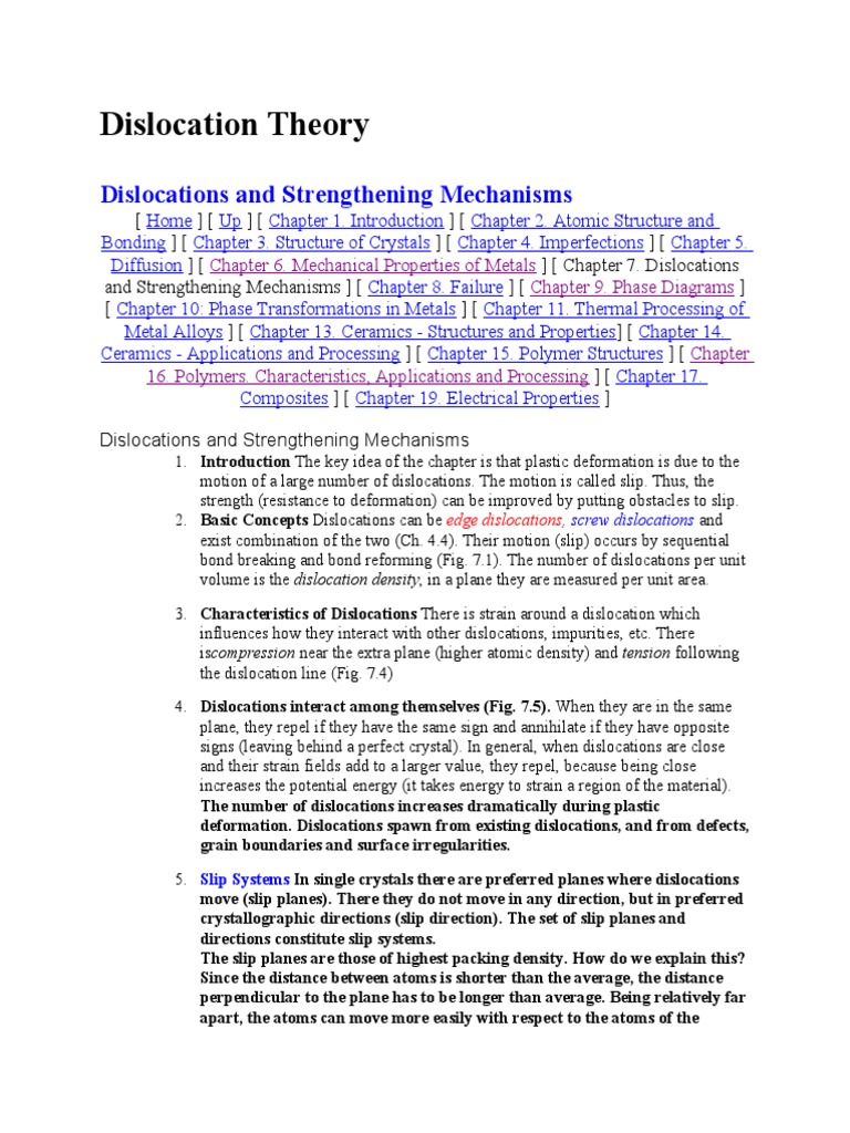 Dislocation Theory: Dislocations and Strengthening Mechanisms | PDF | Dislocation | Deformation ...