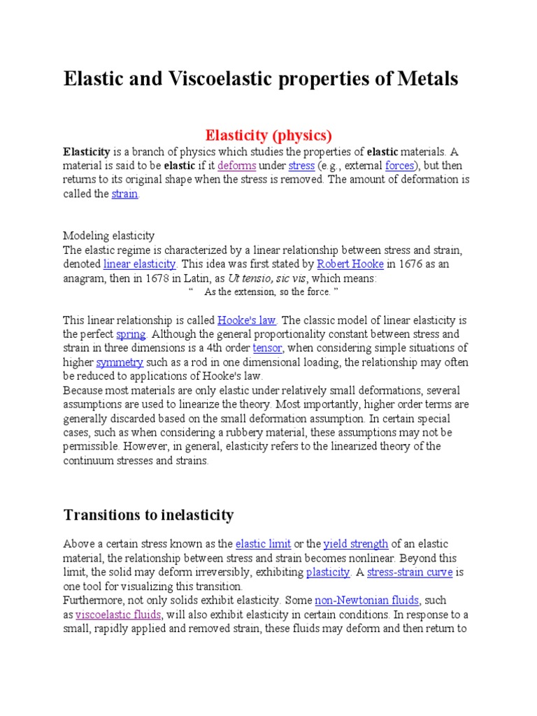 Elastic and Viscoelastic Properties of Metals | PDF | Viscoelasticity | Elasticity (Physics)