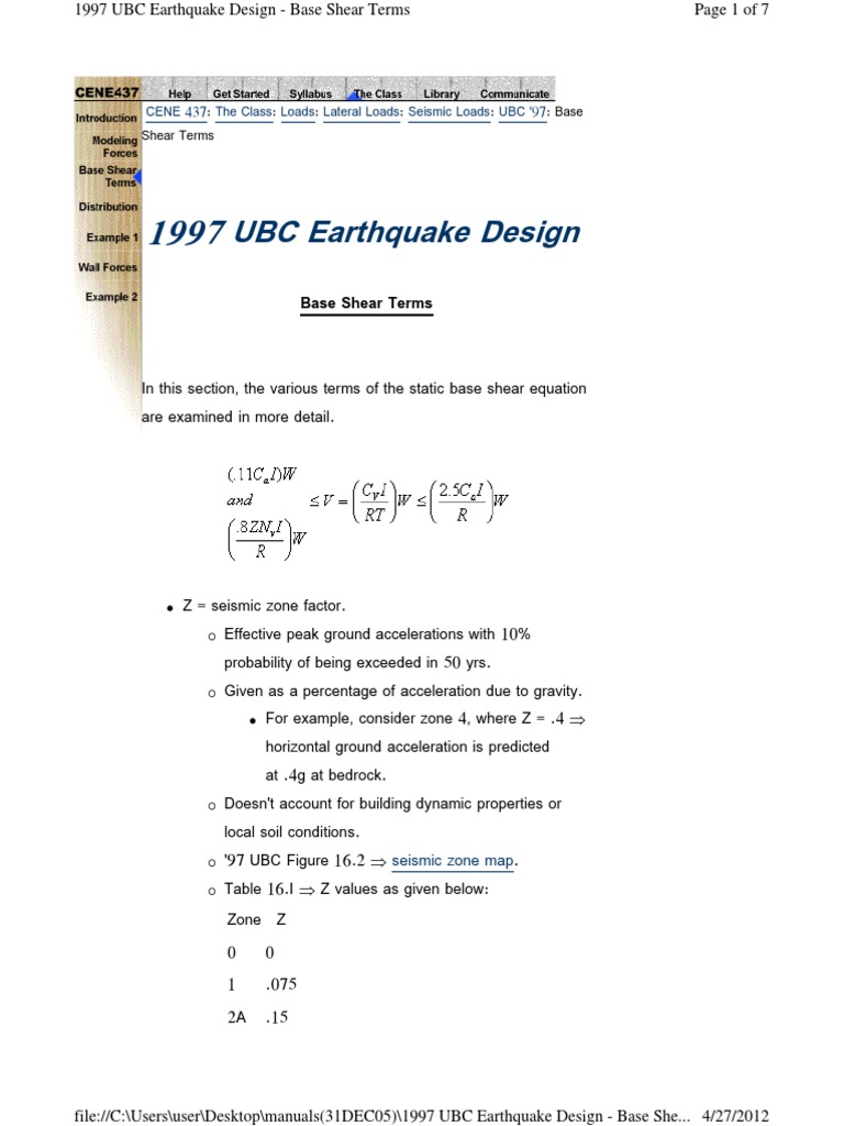 1997 UBC Earthquake Design - Base Shear | PDF | Earthquakes | Strength ...