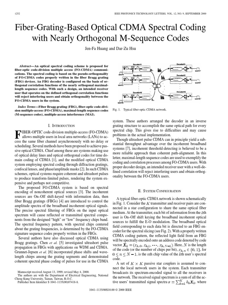 Fiber-Grating-Based Optical CDMA Spectral Coding With Nearly Orthogonal ...