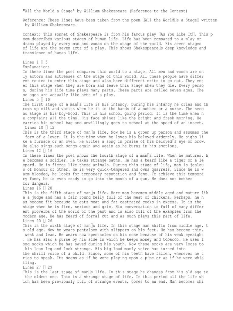 All the worlds a stage's Explanation | William Shakespeare | Poetry