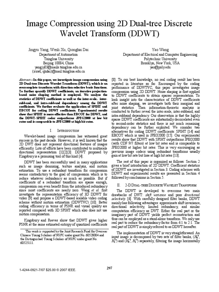Image Compression Using 2D Dual-Tree Discrete Wavelet Transform (DDWT) | PDF | Data Compression ...