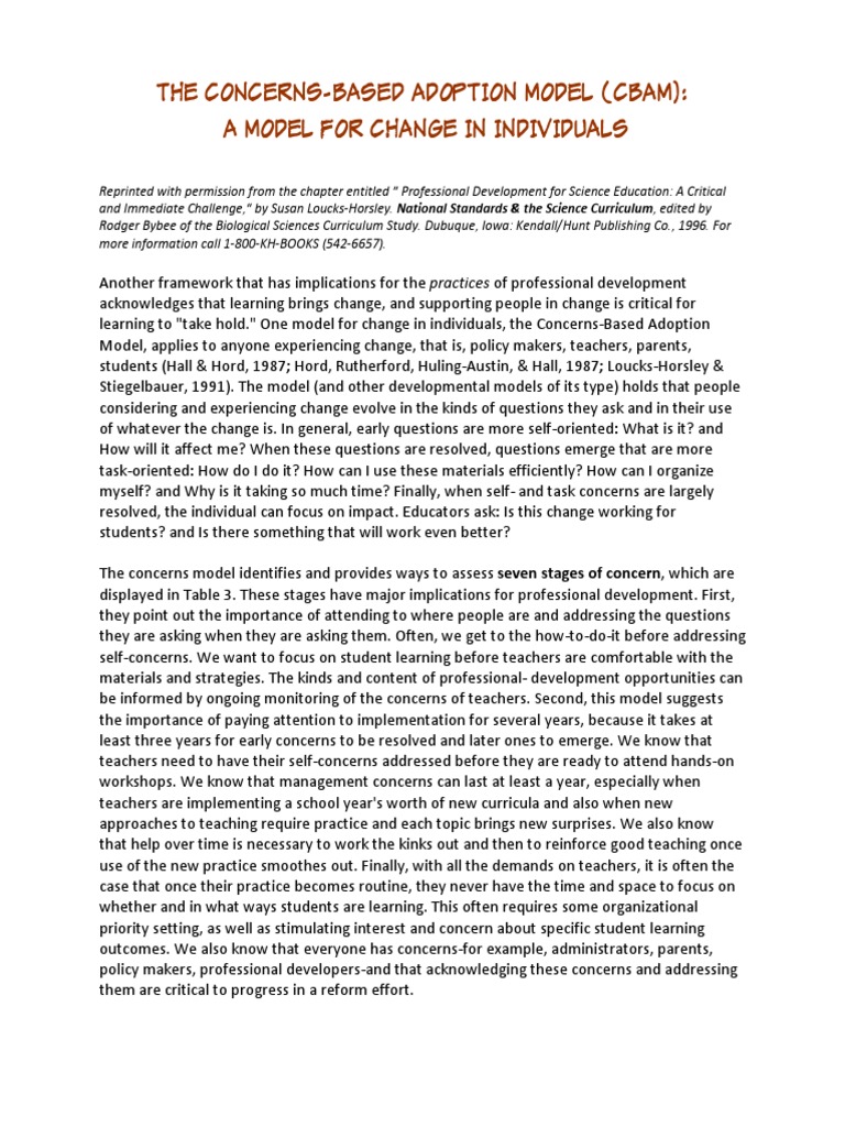 The Concerns-Based Adoption Model (CBAM) : A Model For Change in ...