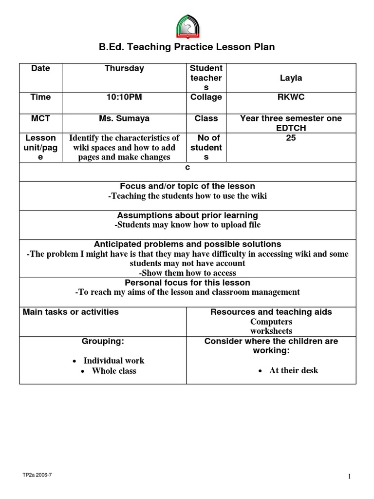 Lesson Plan - 1 | PDF | Wiki | Lesson Plan