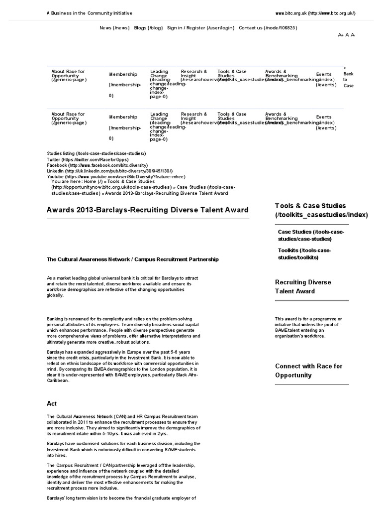 Awards 2013-Barclays-Recruiting Diverse Talent Award - BITC Diversity ...