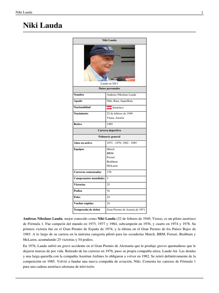 Niki Lauda | PDF | Formula Uno | Formula Racing Series