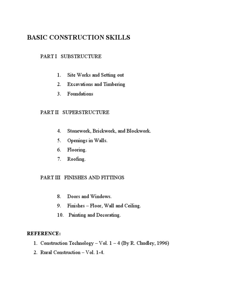 Basic Construction Skills | PDF | Masonry | Building Engineering