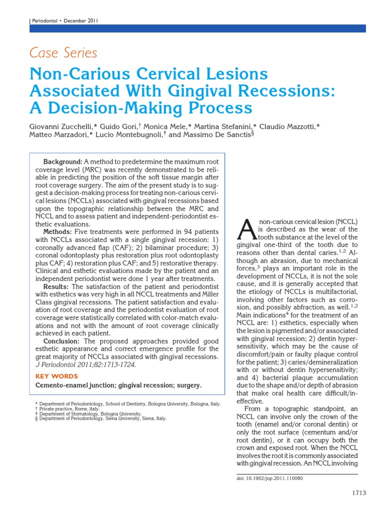 Non-Carious Cervical Lesions Associated With Gingival Recessions: A ...