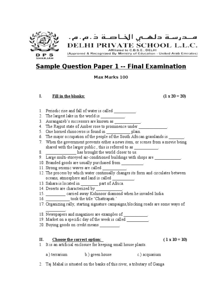Sample Question Paper Finals | Oceanography | Physical Oceanography