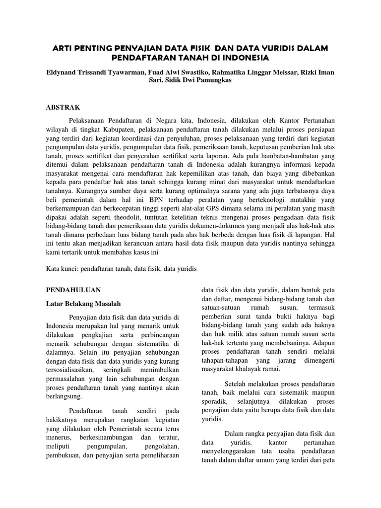 Penyajian Data Fisik Dan Data Yuridis Dalam Rangka Pendaftaran Tanah Di ...
