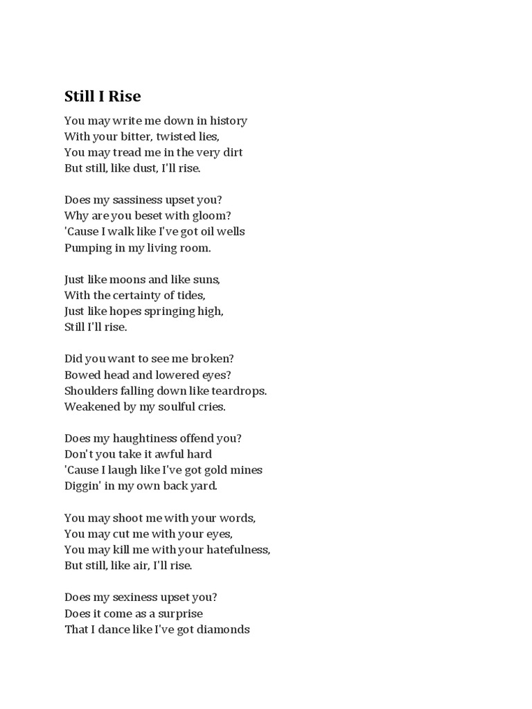 Still I Rise by Maya Angelou | PDF