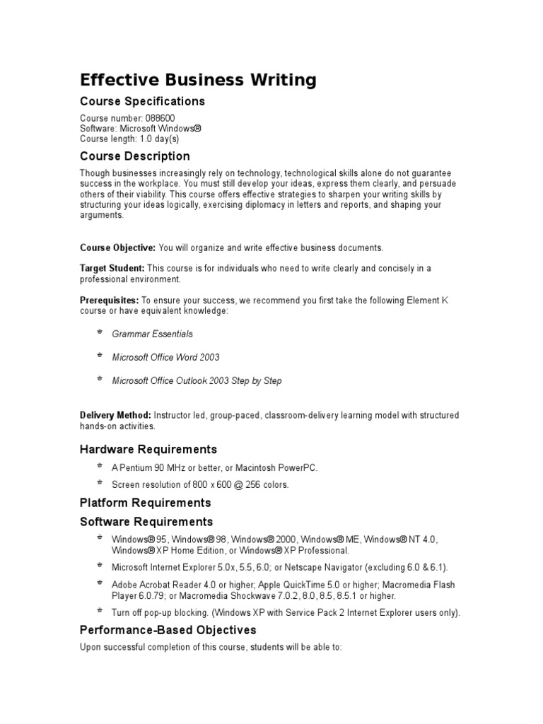 Effective Business Writing: Course Specifications | PDF | Cyberspace ...
