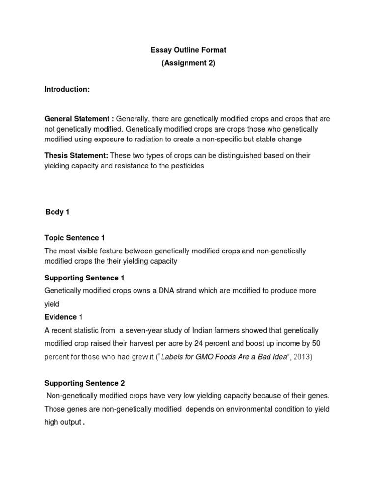 Essay Outline Format | PDF | Genetically Modified Crops | Genetic Engineering