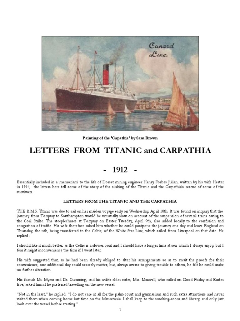 Titanic - Letters From the Titanic and Carpathia - 1912 | Rms Titanic ...