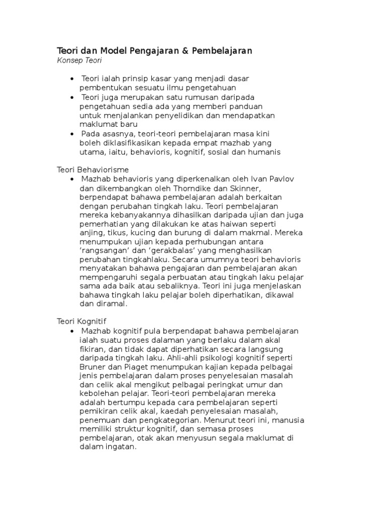 Teori Dan Model Pengajaran | PDF