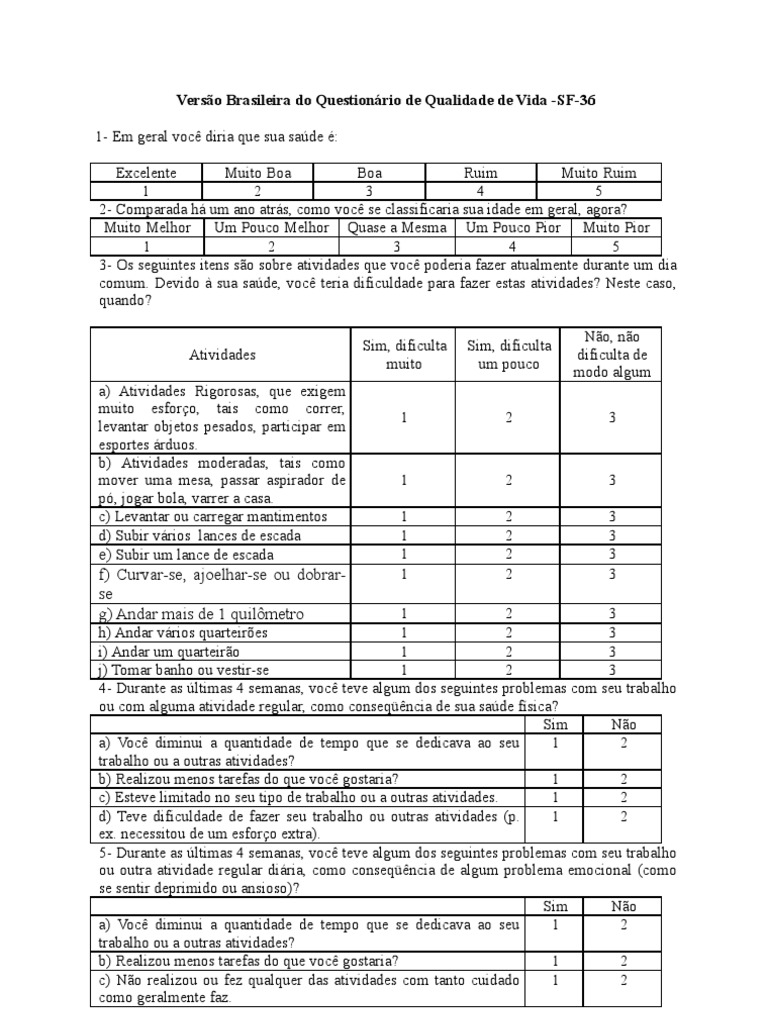 SF 36 Versão Brasileira | Tempo | Dor